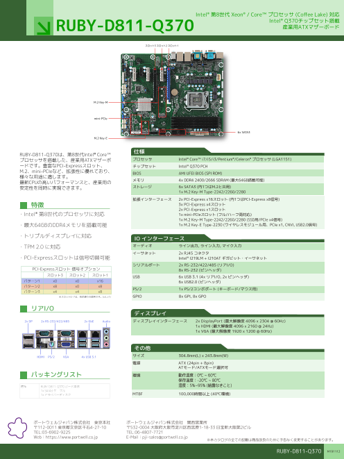 【産業用ATXマザーボード】RUBY-D811-Q370（ポートウェルジャパン株式会社）のカタログ無料ダウンロード｜製造業向けカタログポータル Aperza Catalog（アペルザカタログ）