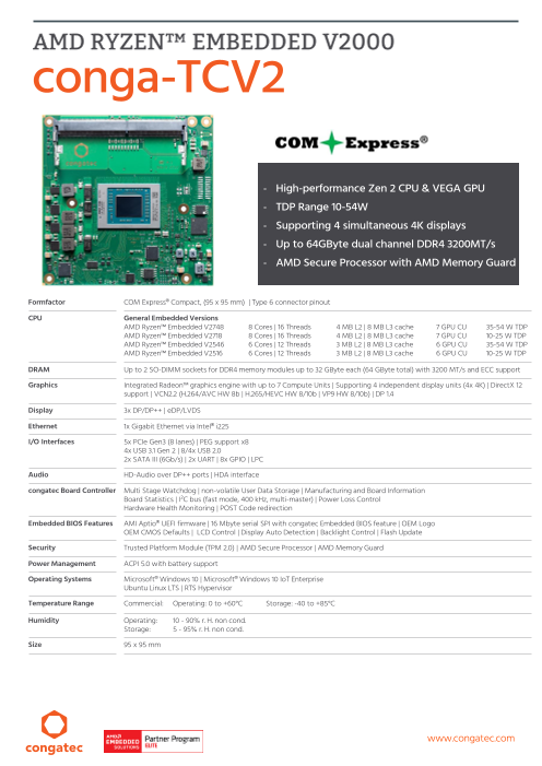 COM Express Compact Type 6: conga-TCV2 データシート（コンガテックジャパン株式会社）のカタログ無料ダウンロード | Apérza Catalog（アペルザ ...