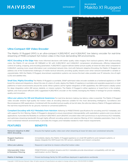 Haivision社 超小型堅牢の1入力H.265/H.264 HEVC超低遅延エンコーダ Makito X1（株式会社ナセル）のカタログ無料 ...