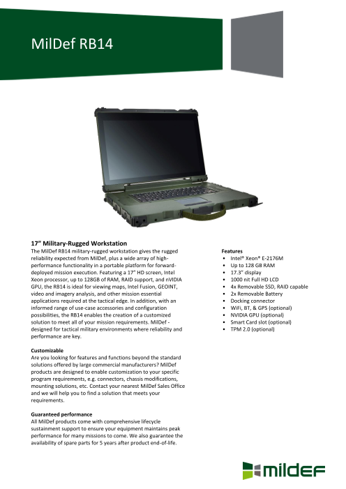 MilDef社 動作温度-20℃対応の17' サーバークラス堅牢ノートPC RB14（株式会社ナセル）のカタログ無料ダウンロード ...