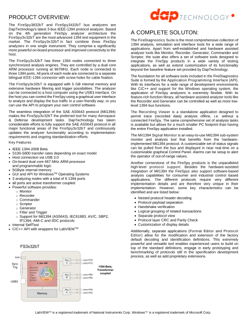 DapTechnology社 IEEE-1394プロトコル・アナライザ FireSpy3432/3832bT（株式会社ナセル）のカタログ無料ダウンロード | Apérza Catalog ...