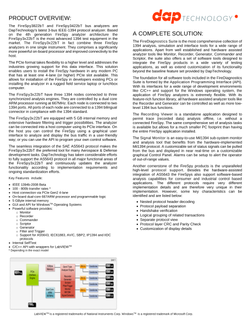 DapTechnology社 IEEE-1394プロトコルアナライザ FireSpy3422/3822bT（株式会社ナセル）のカタログ無料ダウンロード | Apérza Catalog（アペル ...