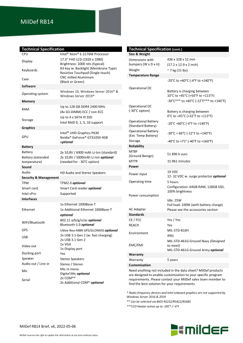 MilDef社 動作温度-20℃対応の17' サーバークラス堅牢ノートPC RB14（株式会社ナセル）のカタログ無料ダウンロード ...