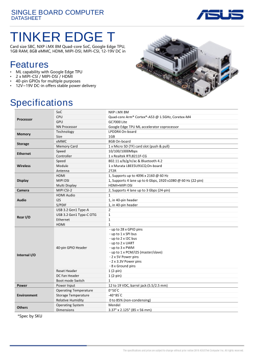 Tinker Edge T：強力なAIアプリケーションを開発・展開するためのSBC開発者ボード（ASUS JAPAN株式会社）のカタログ無料ダウンロード | Apérza Catalog ...